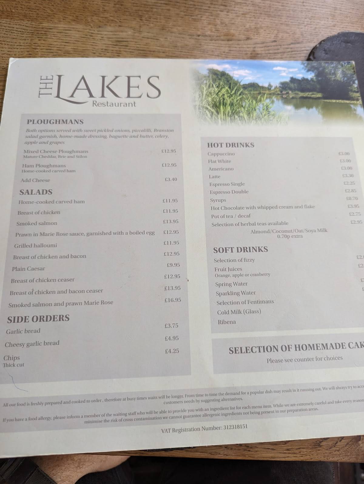 Menu at The Lakes at Stambridge restaurant, Rochford