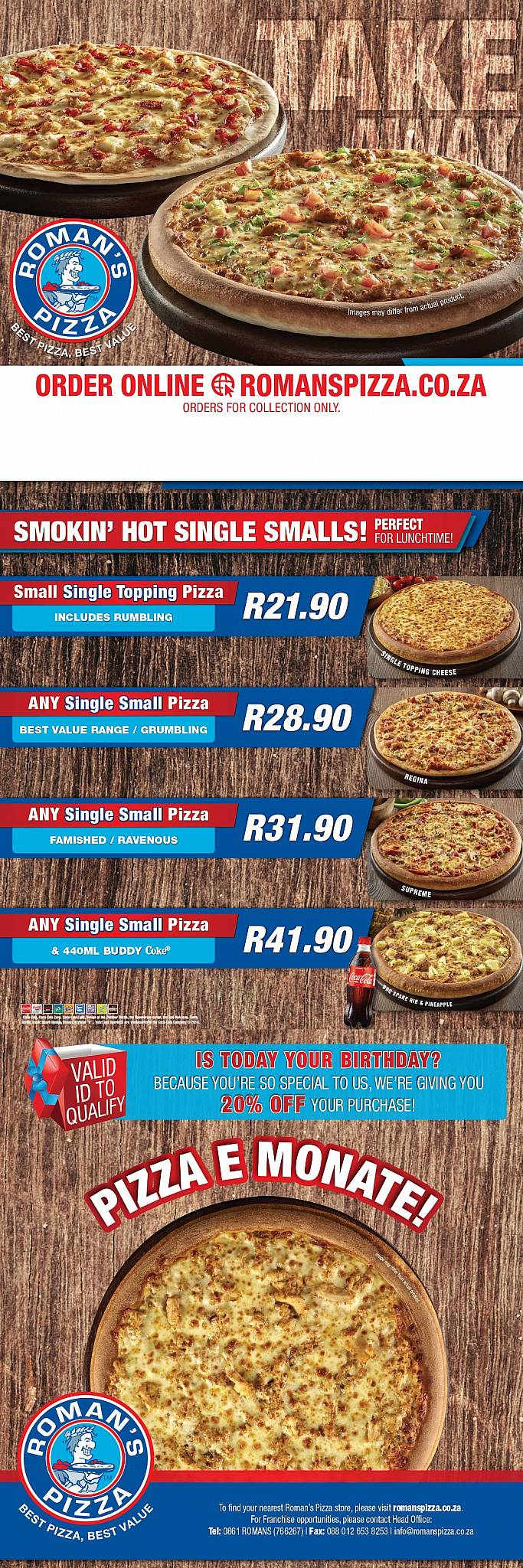Menu at Roman's Pizza Evaton restaurant, Evaton