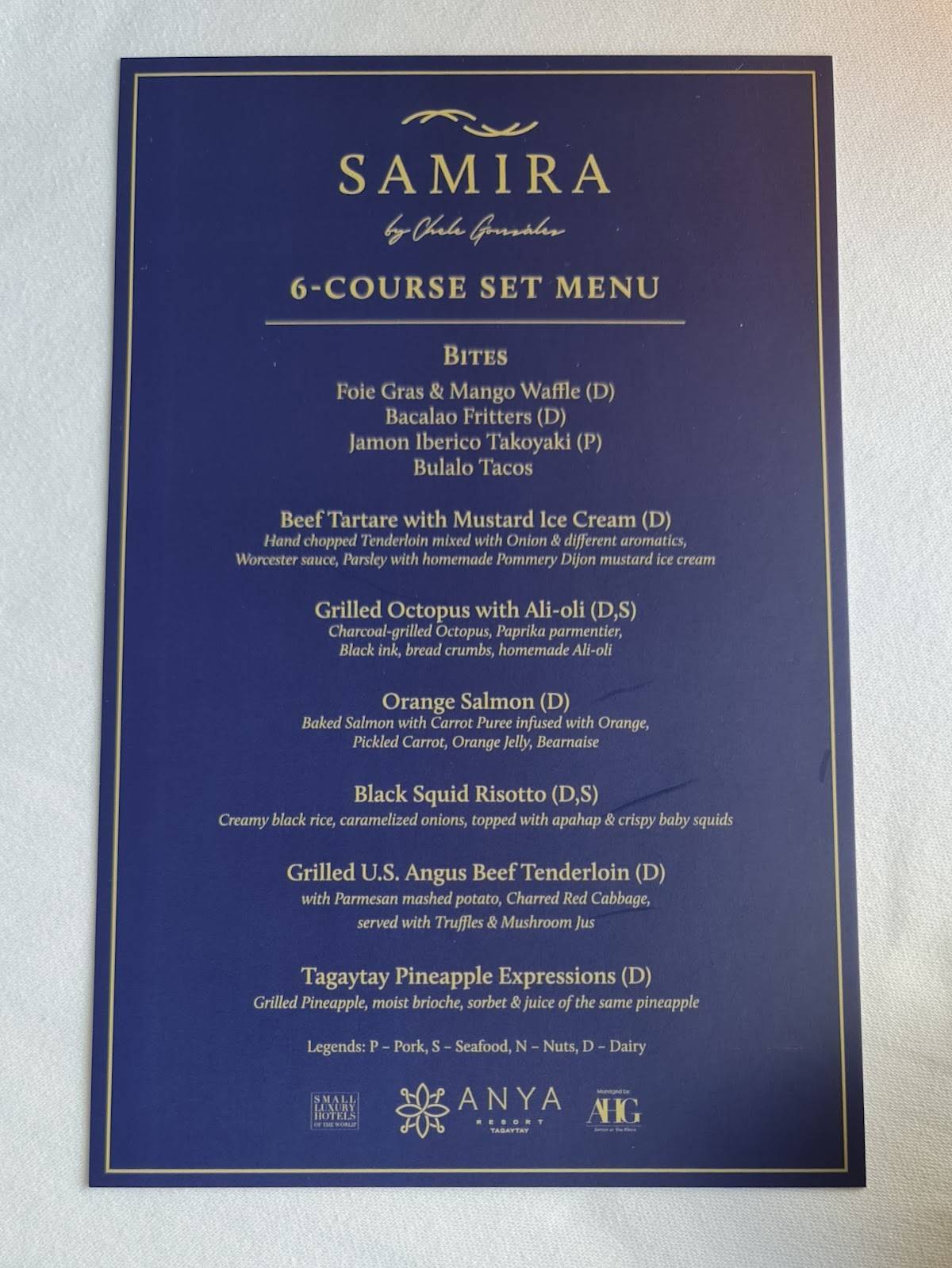 Menu at Samira by Chele Gonzalez restaurant, Tagaytay