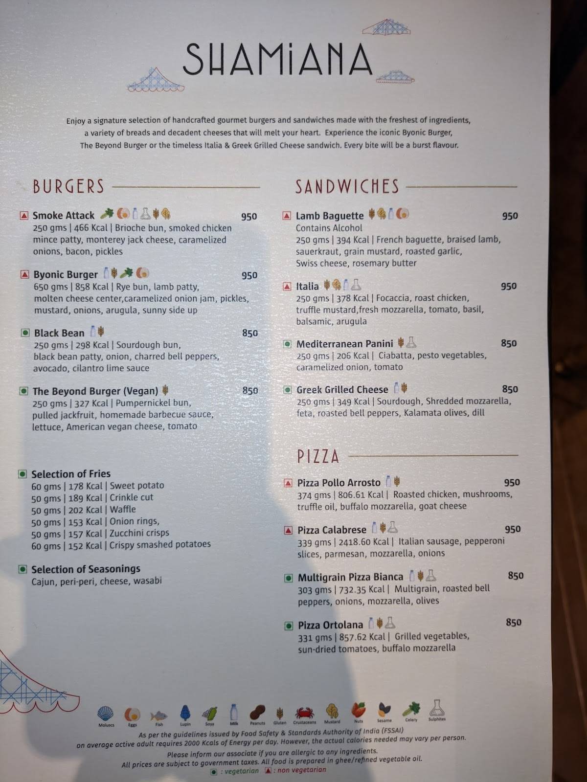 Menu at Shamiana, Mumbai, The Taj Mahal Palace Hotel