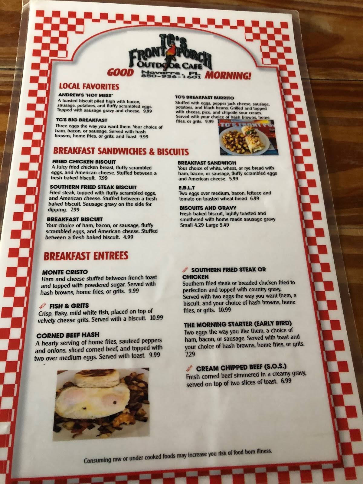 Menu at TC's Front Porch pub & bar, Navarre