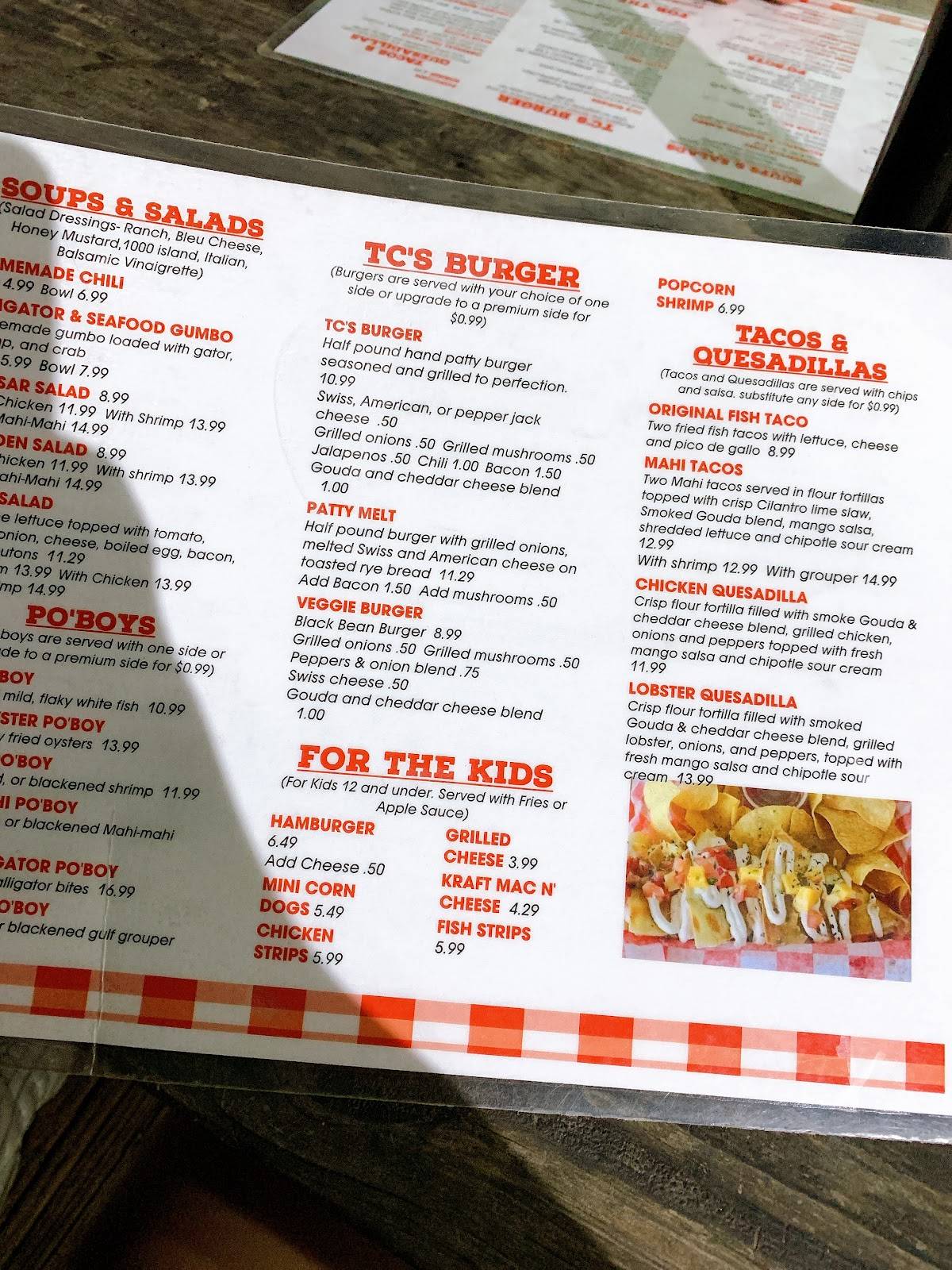 Menu at TC's Front Porch pub & bar, Navarre