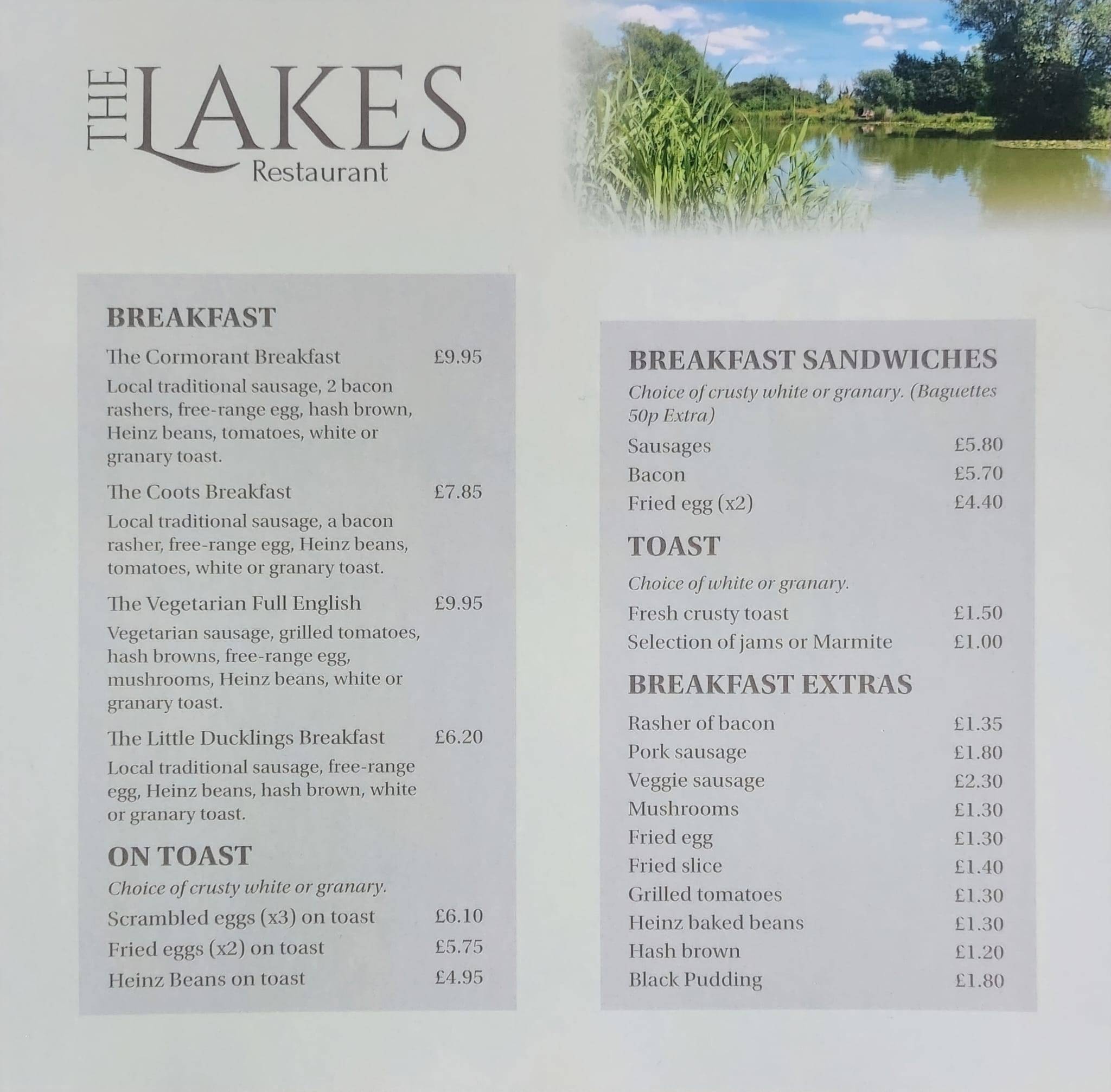 Menu at The Lakes at Stambridge restaurant, Rochford