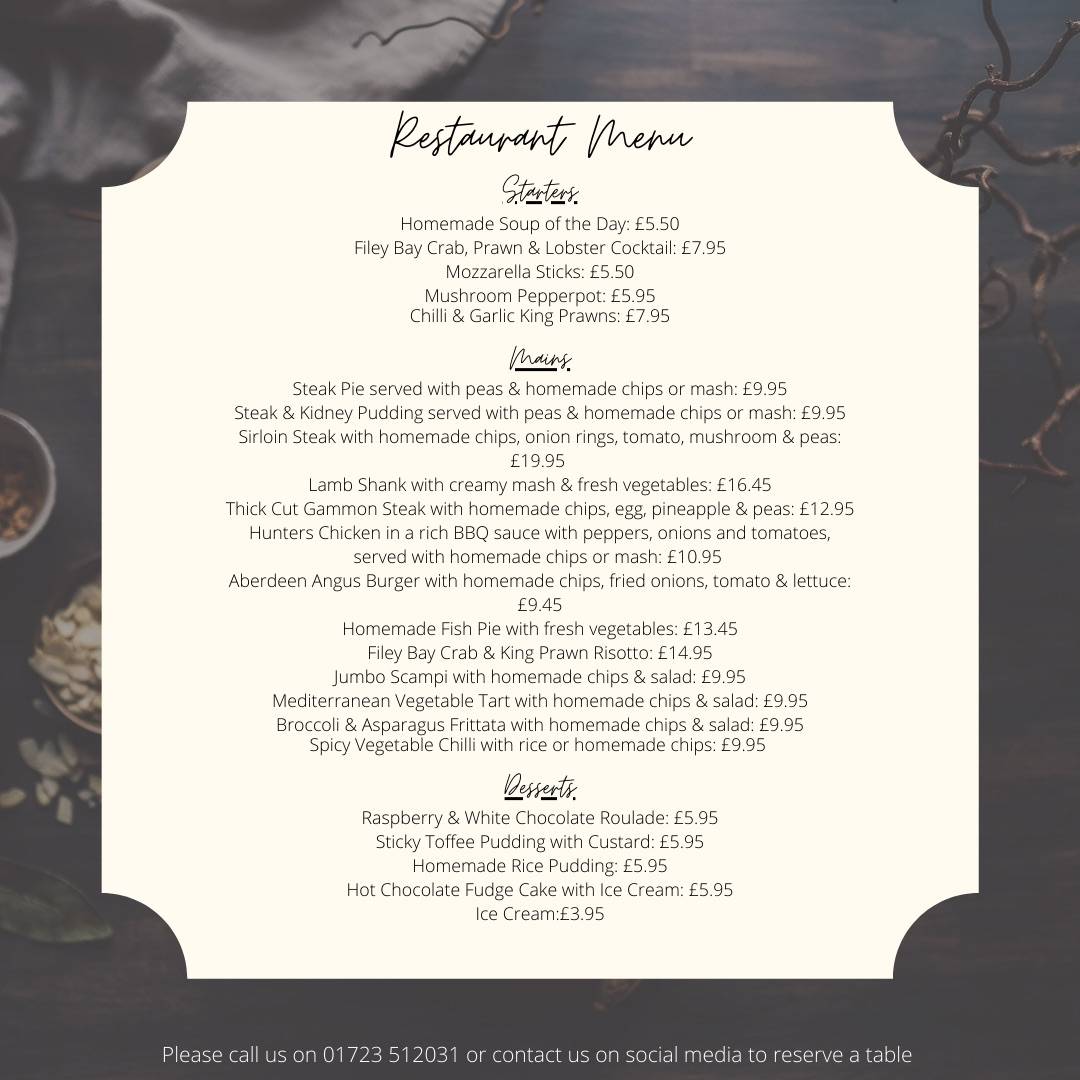 Menu at The Star pub & bar, Filey, 23 Mitford St