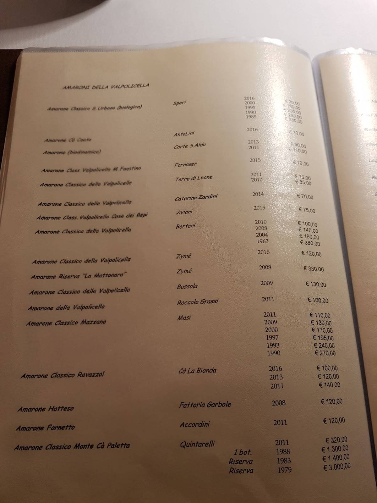 Menu da Trattoria Alla Ruota ristorante, Negrar