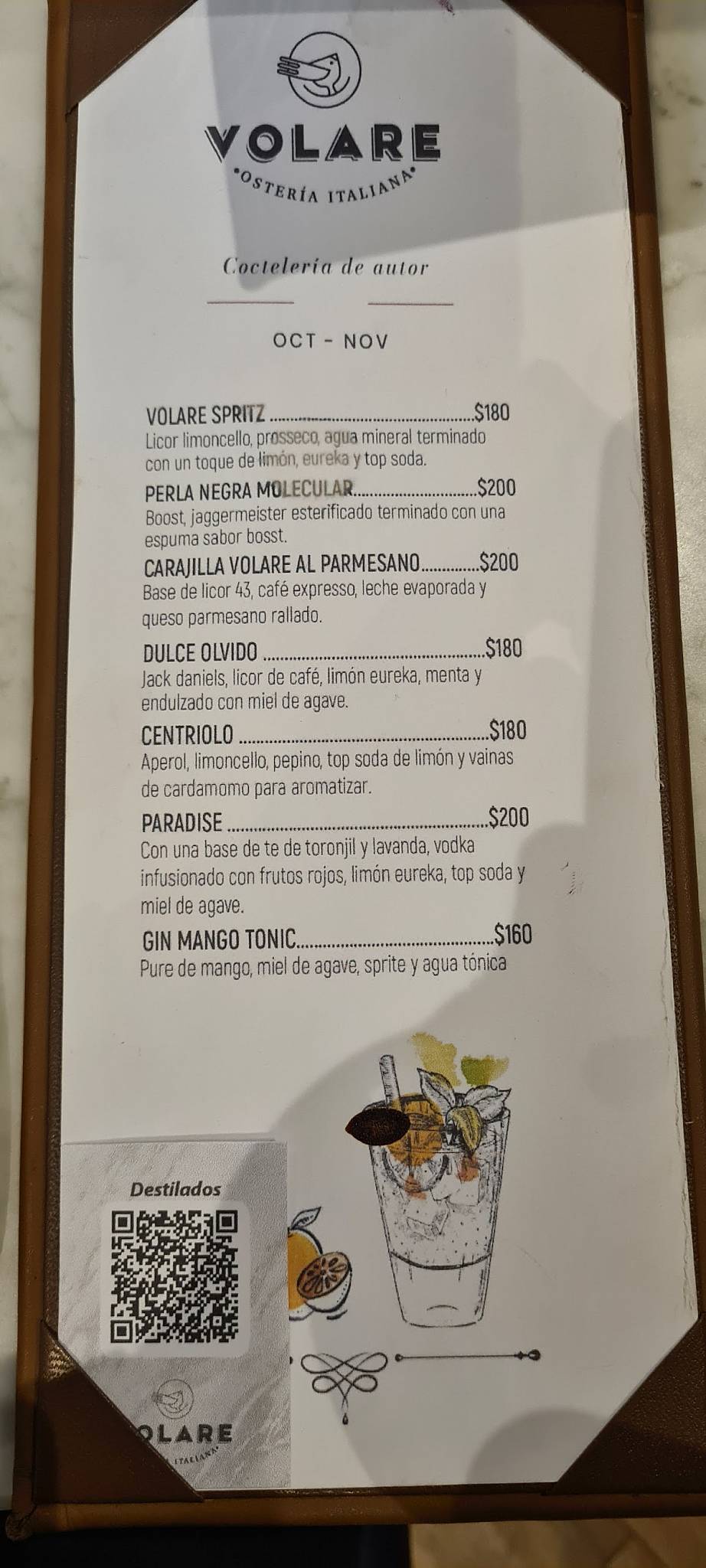 Carta del restaurante Volare Ostería, San Luis Potosi