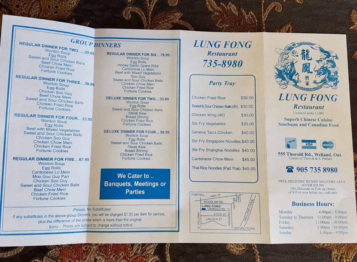 Menu at Lung Fong Restaurant, Welland