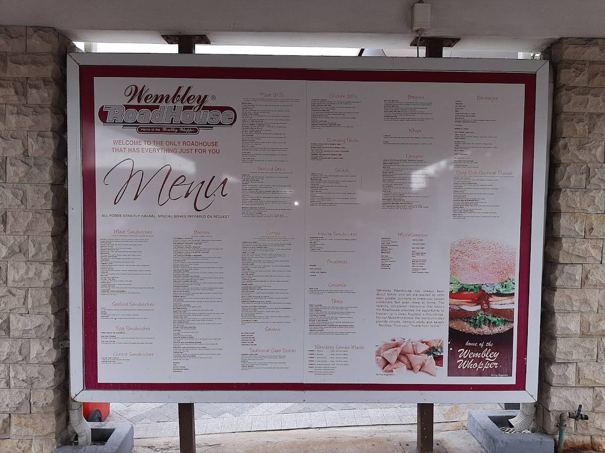 Menu at Wembley Roadhouse restaurant, Cape Town, Belgravia Road