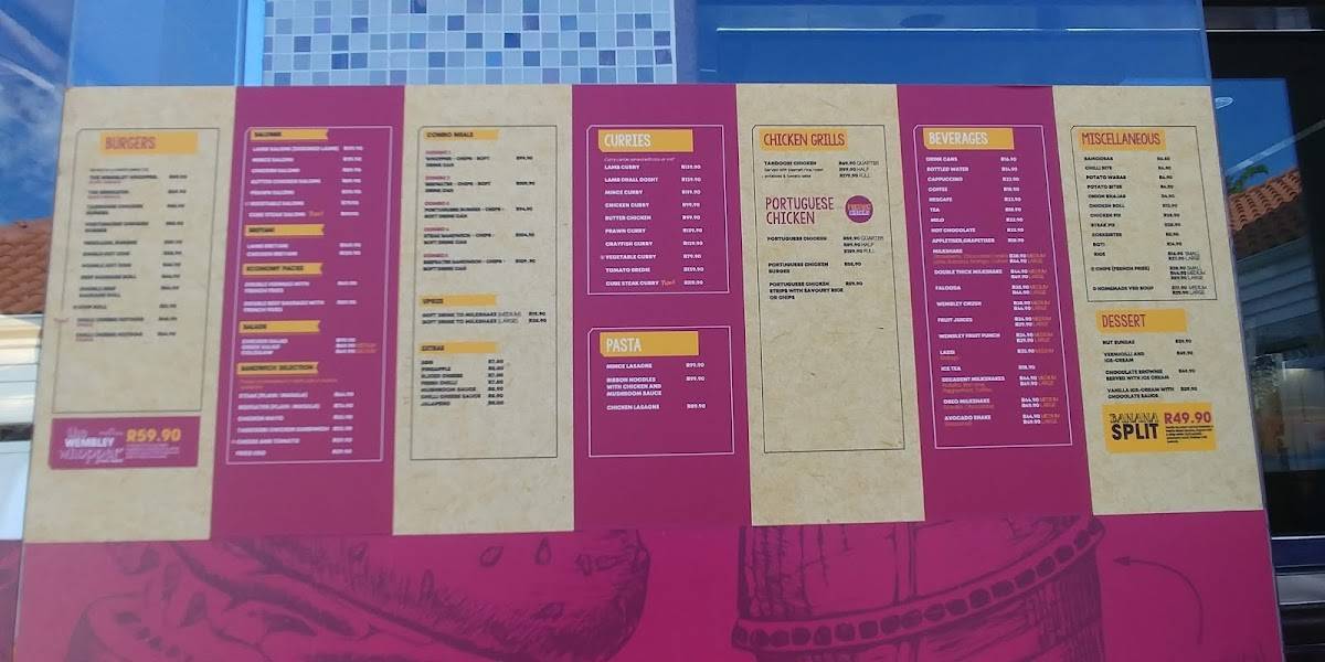 Menu at Wembley Roadhouse restaurant, Cape Town, Belgravia Road