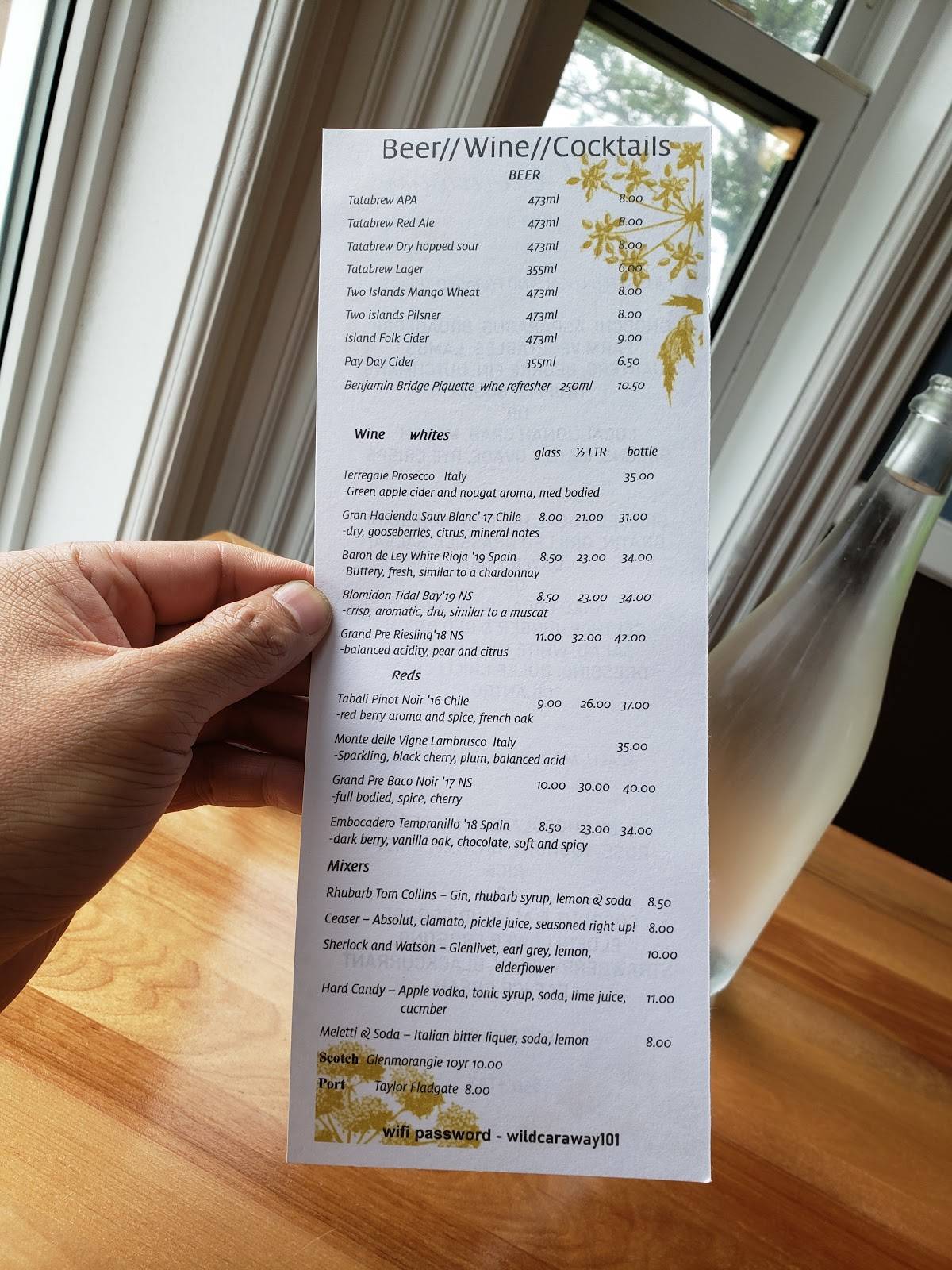 Menu at Wild Caraway cafe, Advocate Harbour