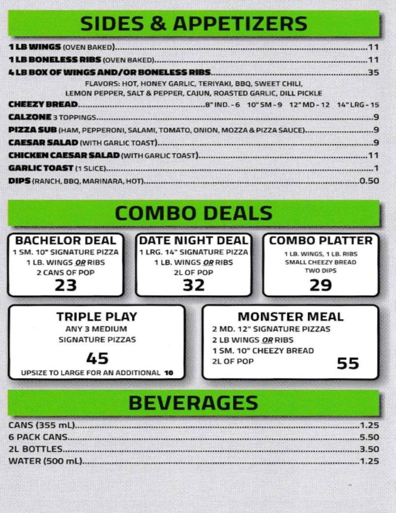 Menu at YROC Pizza restaurant, Innisfail, 49 St