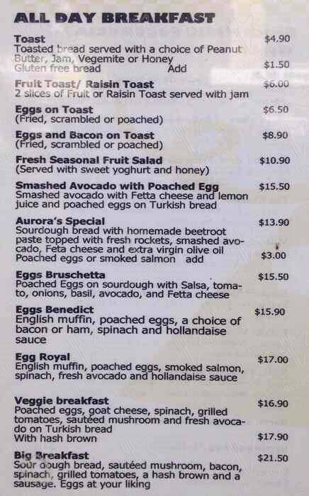 Menu at Cafe Aurora - Croydon, Croydon