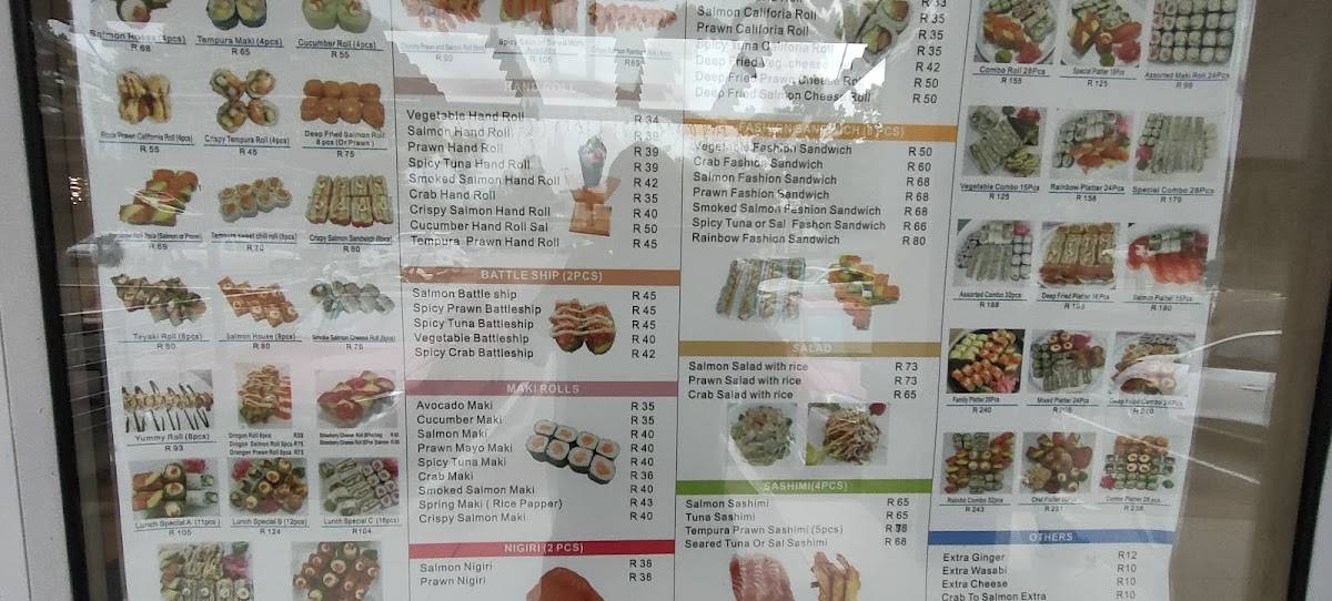 Menu at AA Sushi restaurant, Centurion