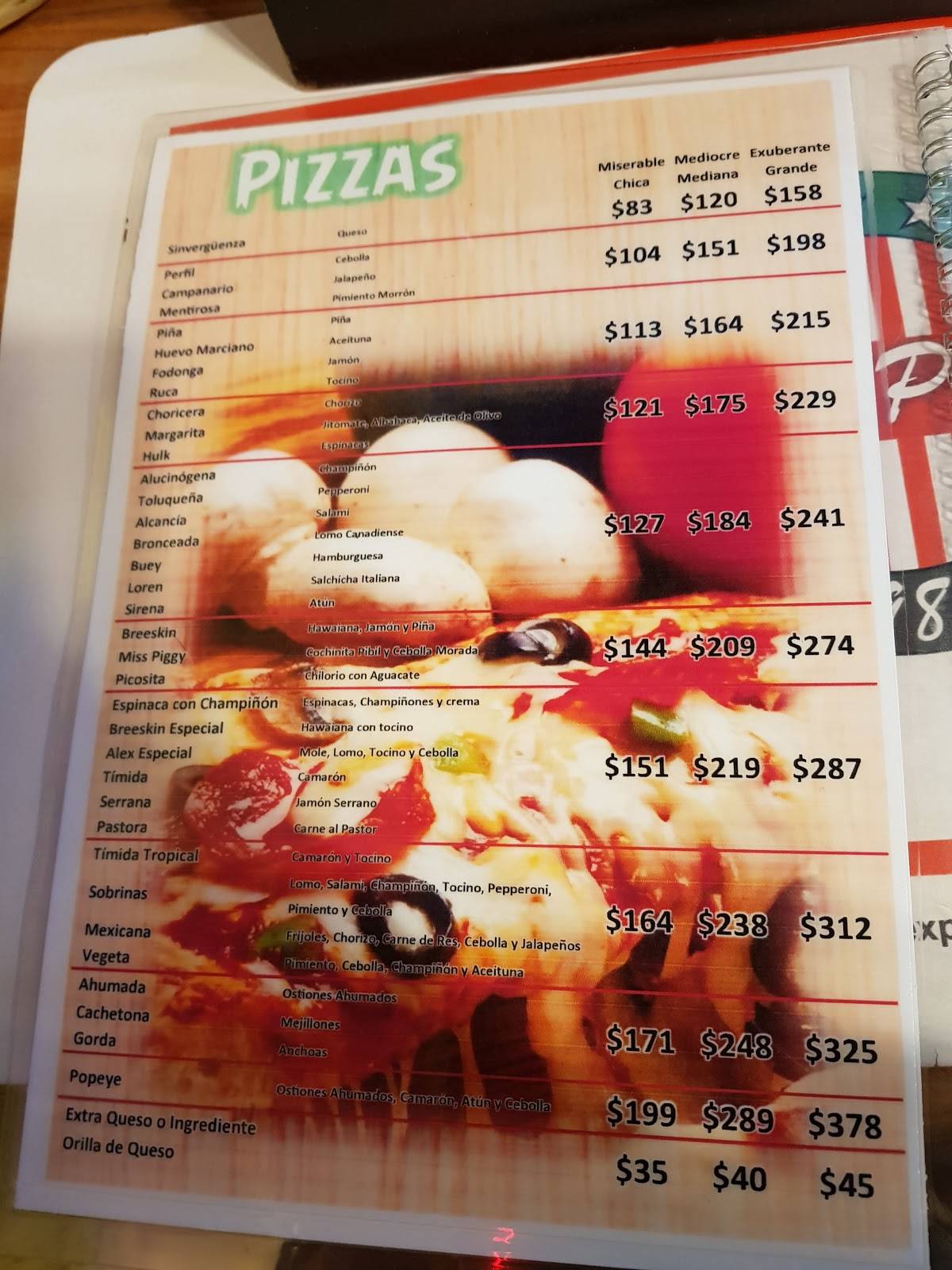 Carta del restaurante Alex Pizza, Ciudad del México, Av. San Jerónimo 630