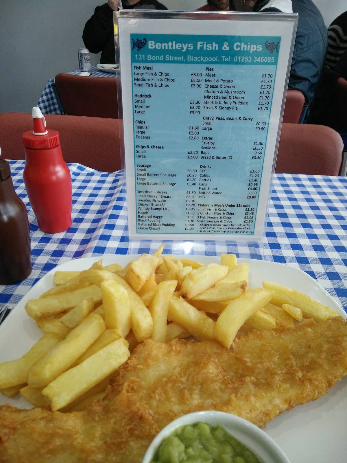 Menu at Bentley's Fish & Chip Shop restaurant, Blackpool