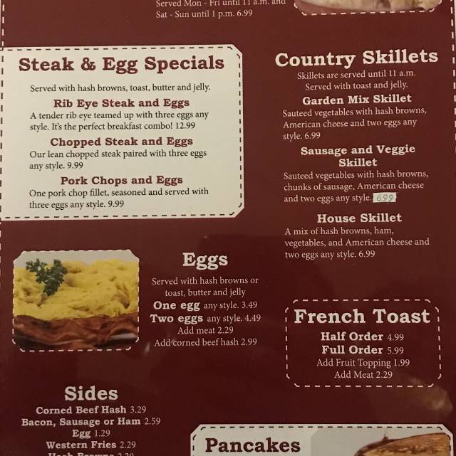 Menu at Milli's Restaurant, Bluffton