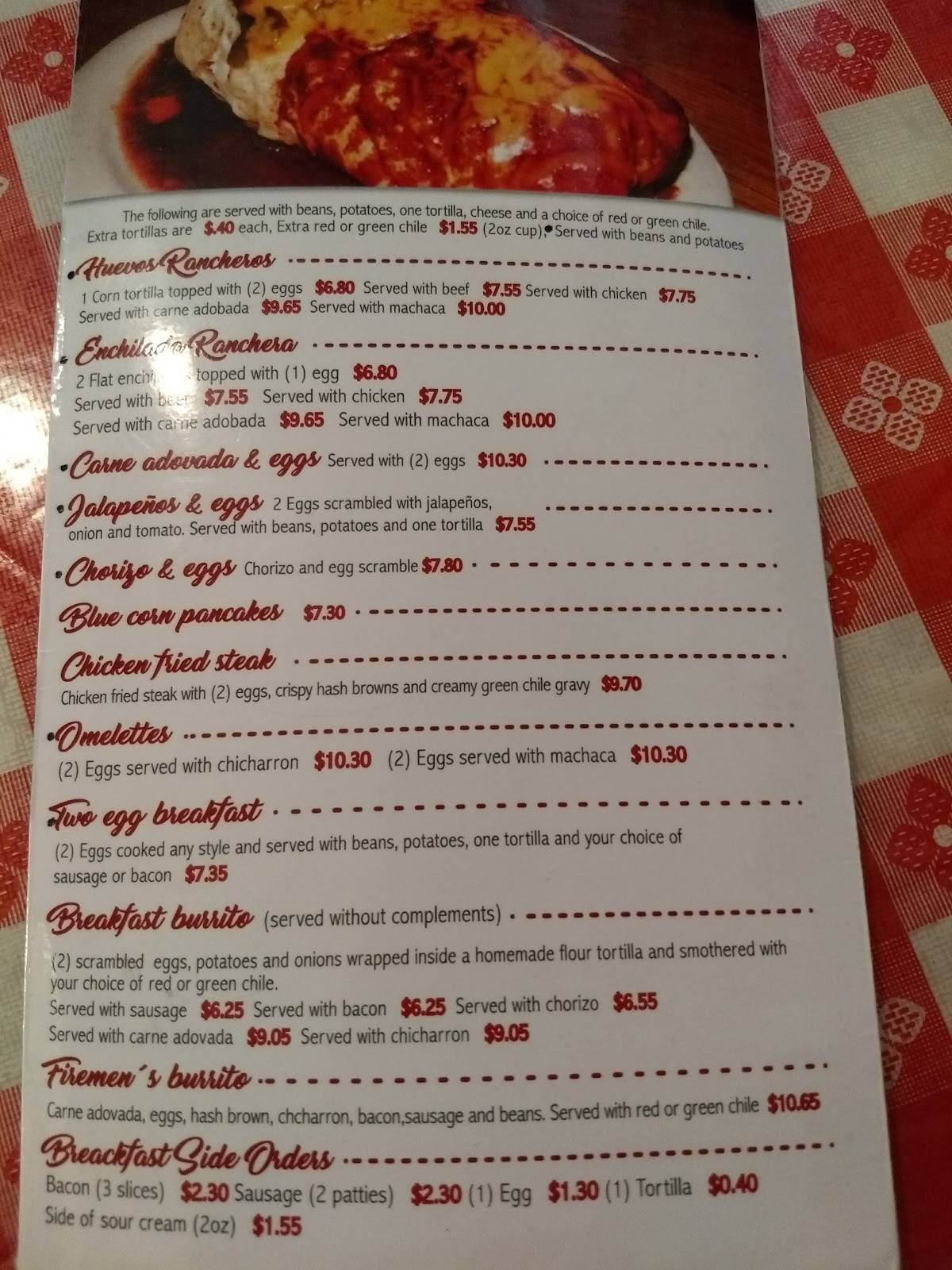 Menu at Cecilia's Cafe, Albuquerque, 230 6th St SW