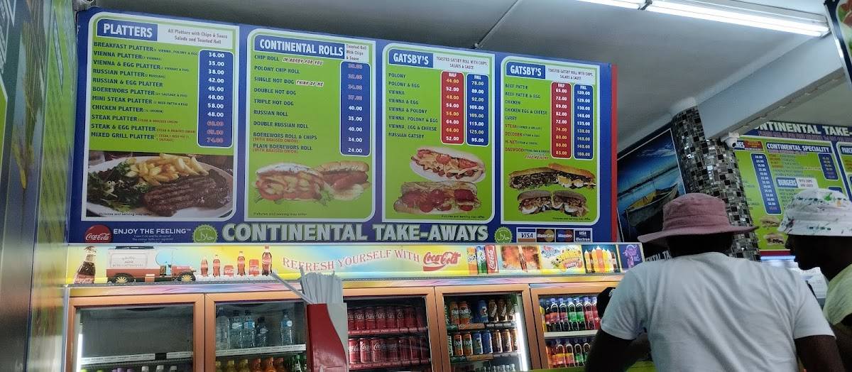 Menu at Continental Take-Away restaurant, Cape Town