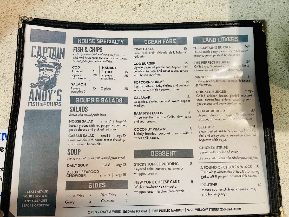 Carta del restaurante Captain Andy’s Fish & Chips, Chemainus