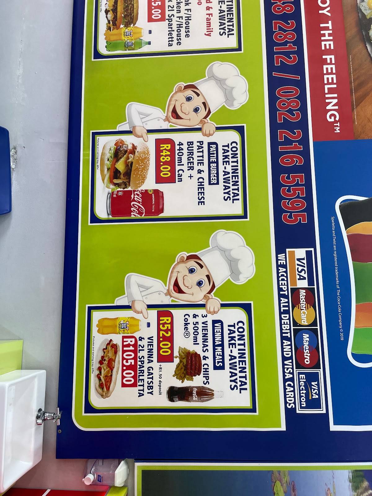 Menu at Continental Take-Away restaurant, Cape Town