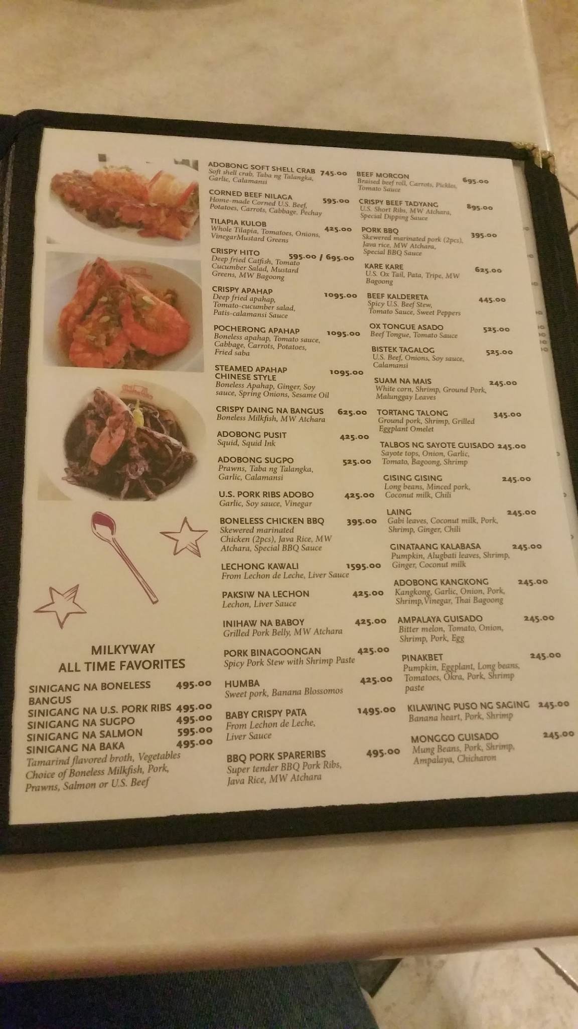 Menu at Milky Way Cafe, Makati, Milkyway