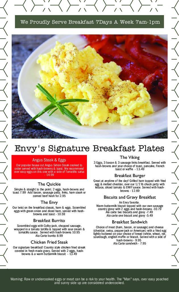 Menu at Envy Bar and Grill, Poulsbo