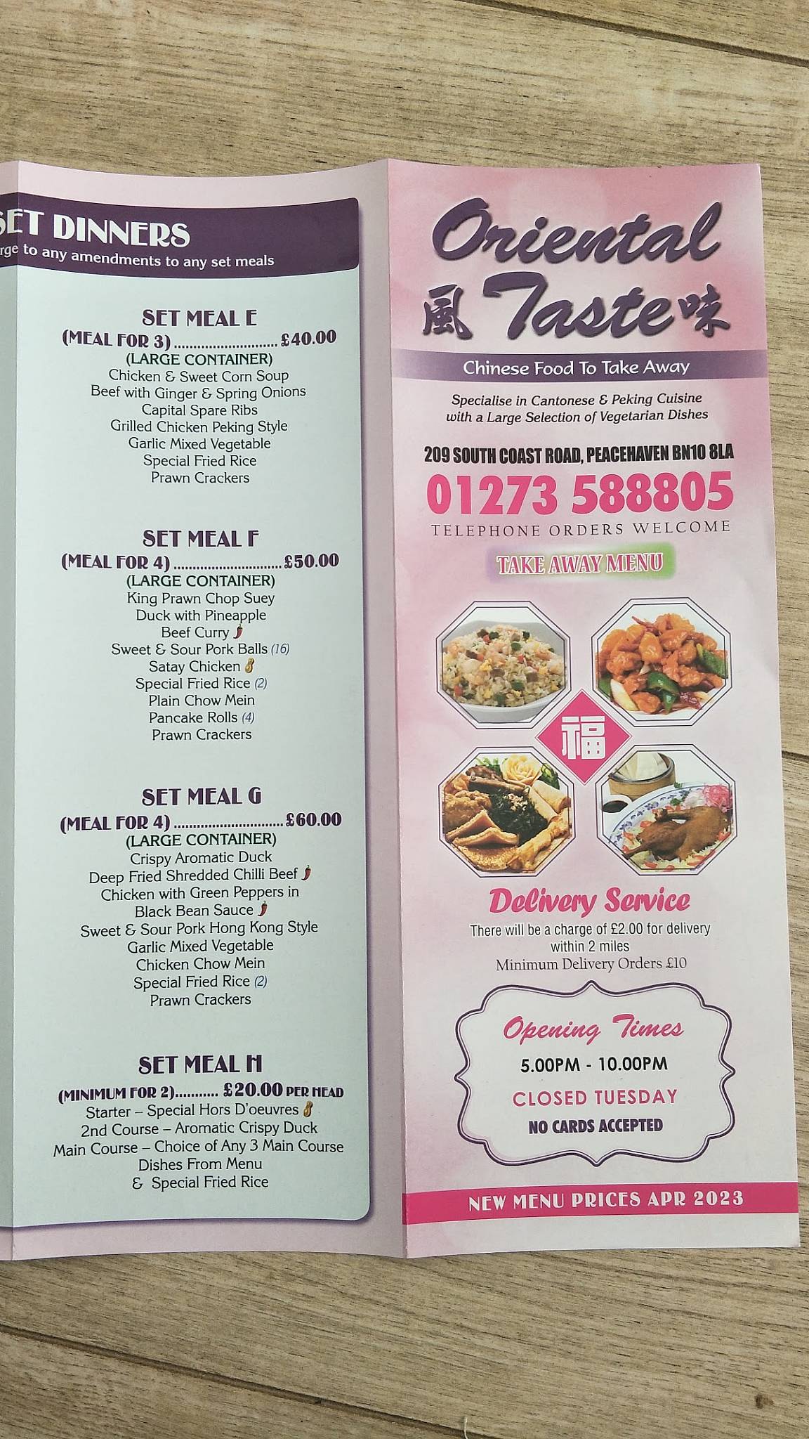 Menu at Oriental Taste fast food, Peacehaven