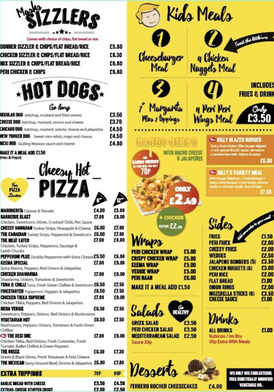 Menu at The Mash's Peri Peri Grill Deane Road fast food, Bolton