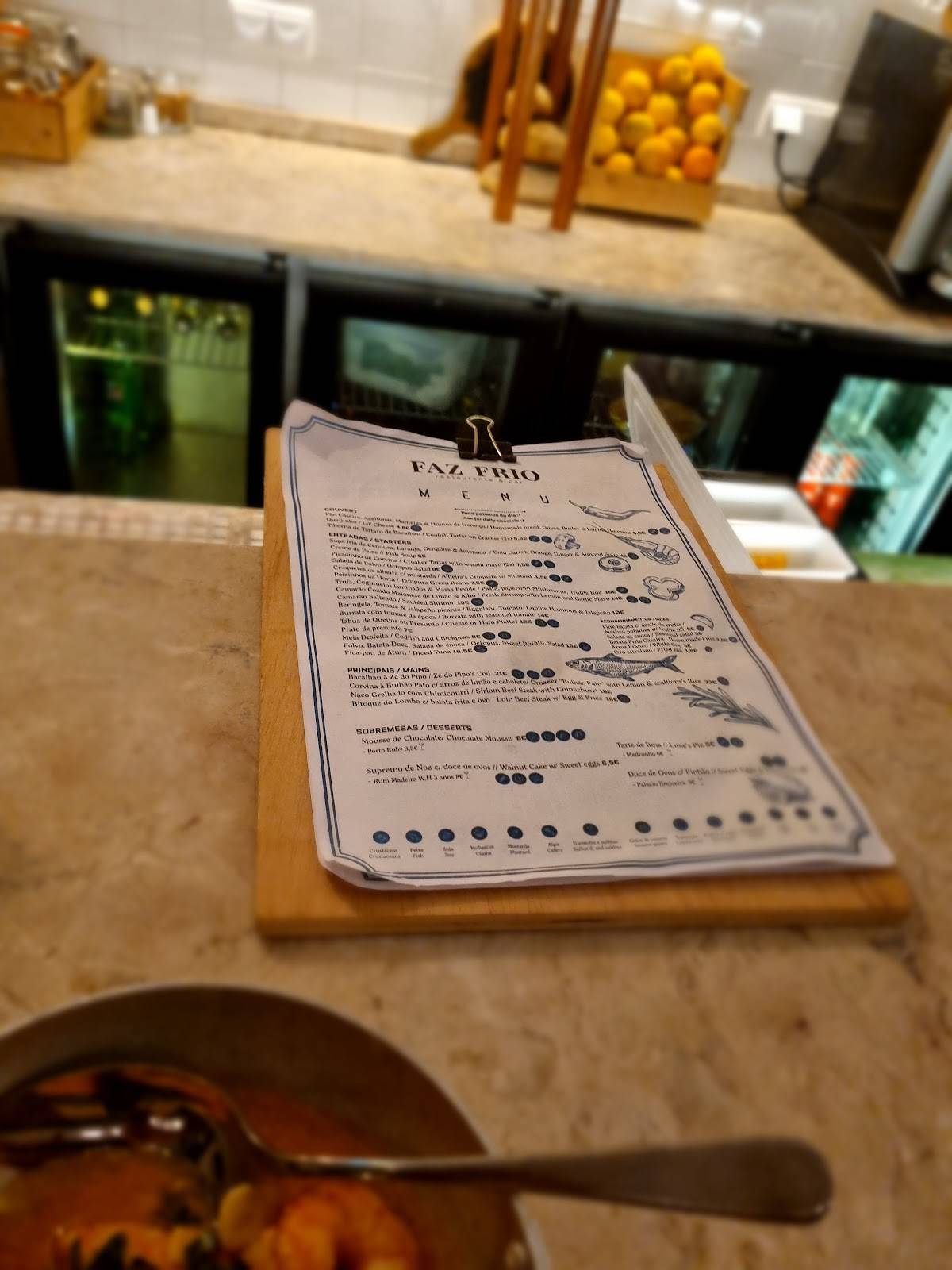 Menu em Faz Frio restaurante, Lisboa