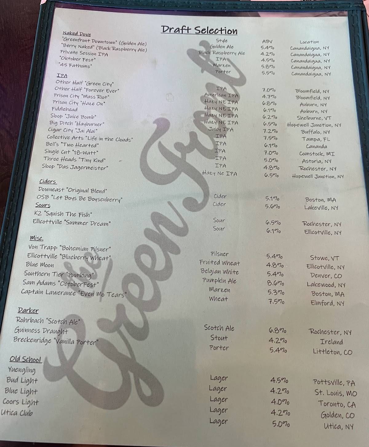 Menu at Green Front restaurant, Canandaigua