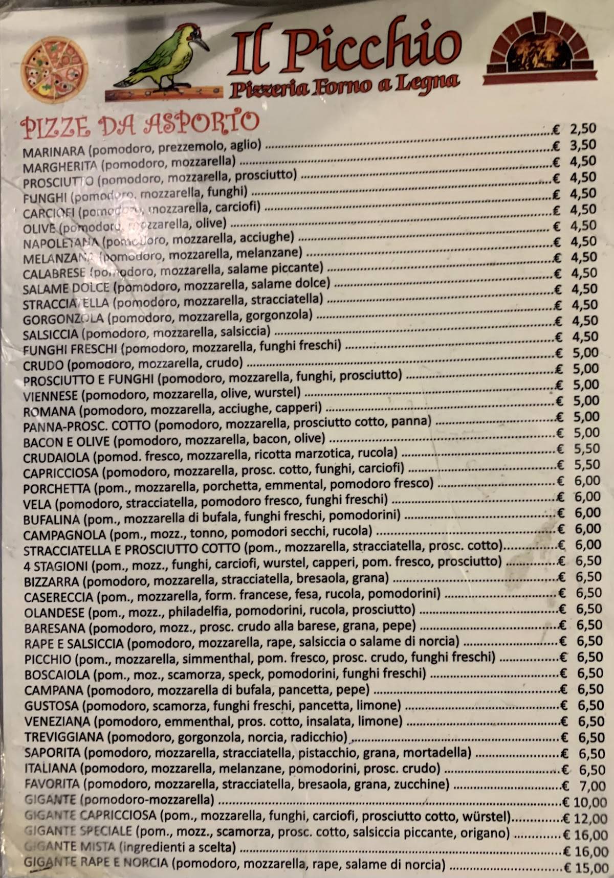 Menu da Il Picchio ristorante, Modugno
