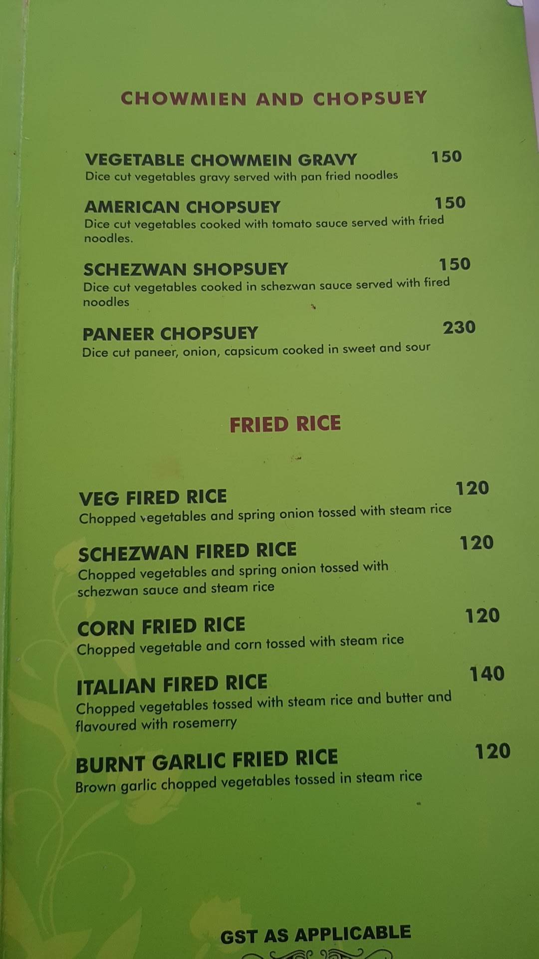 Menu at Jiva Veg, Nongpoh