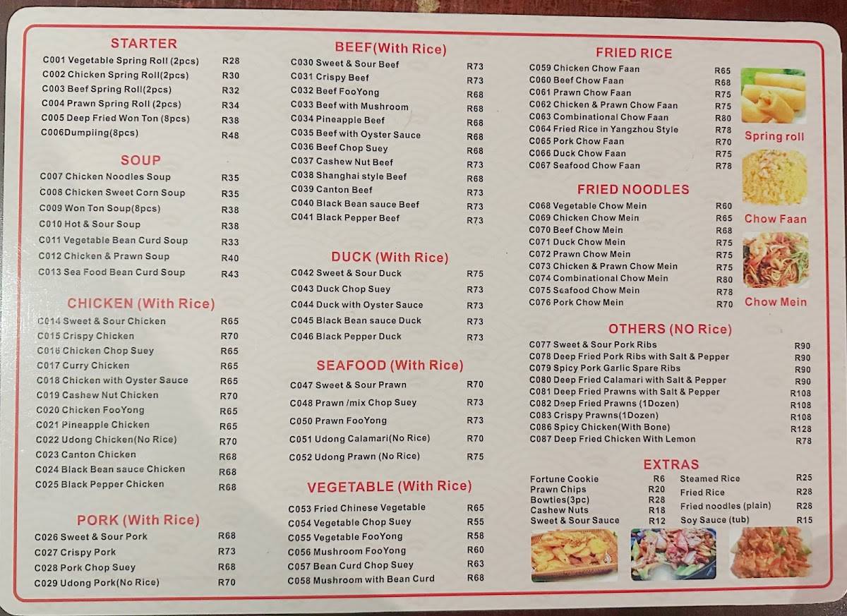 Menu at Kung-Fu Panda Restaurant, Middelburg