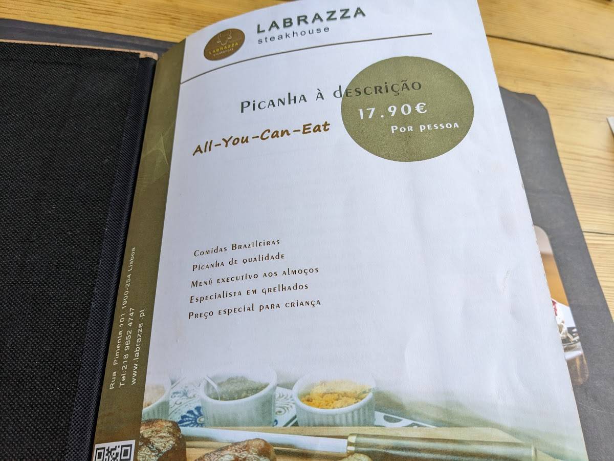 Menu em Labrazza Steakhouse, Lisboa