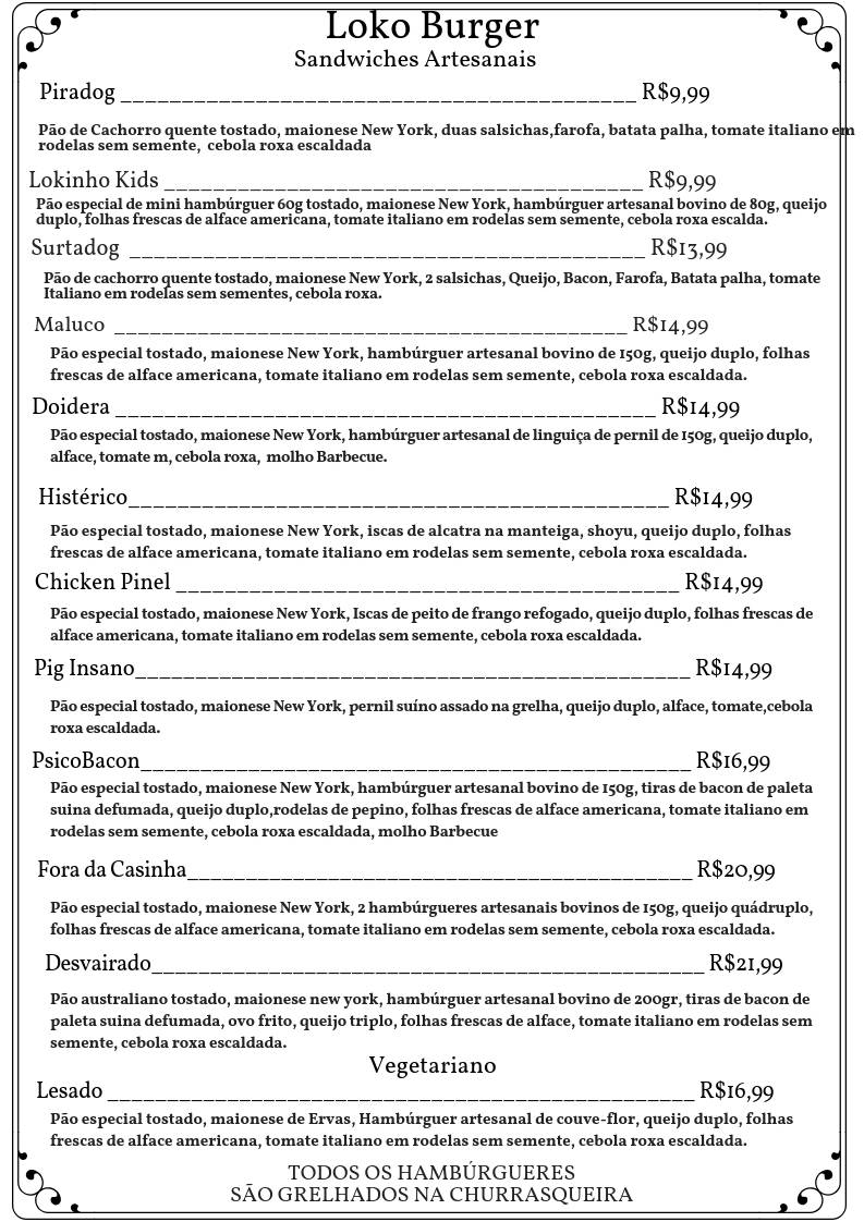 Menu em Loko Burger PG restaurante, Ponta Grossa