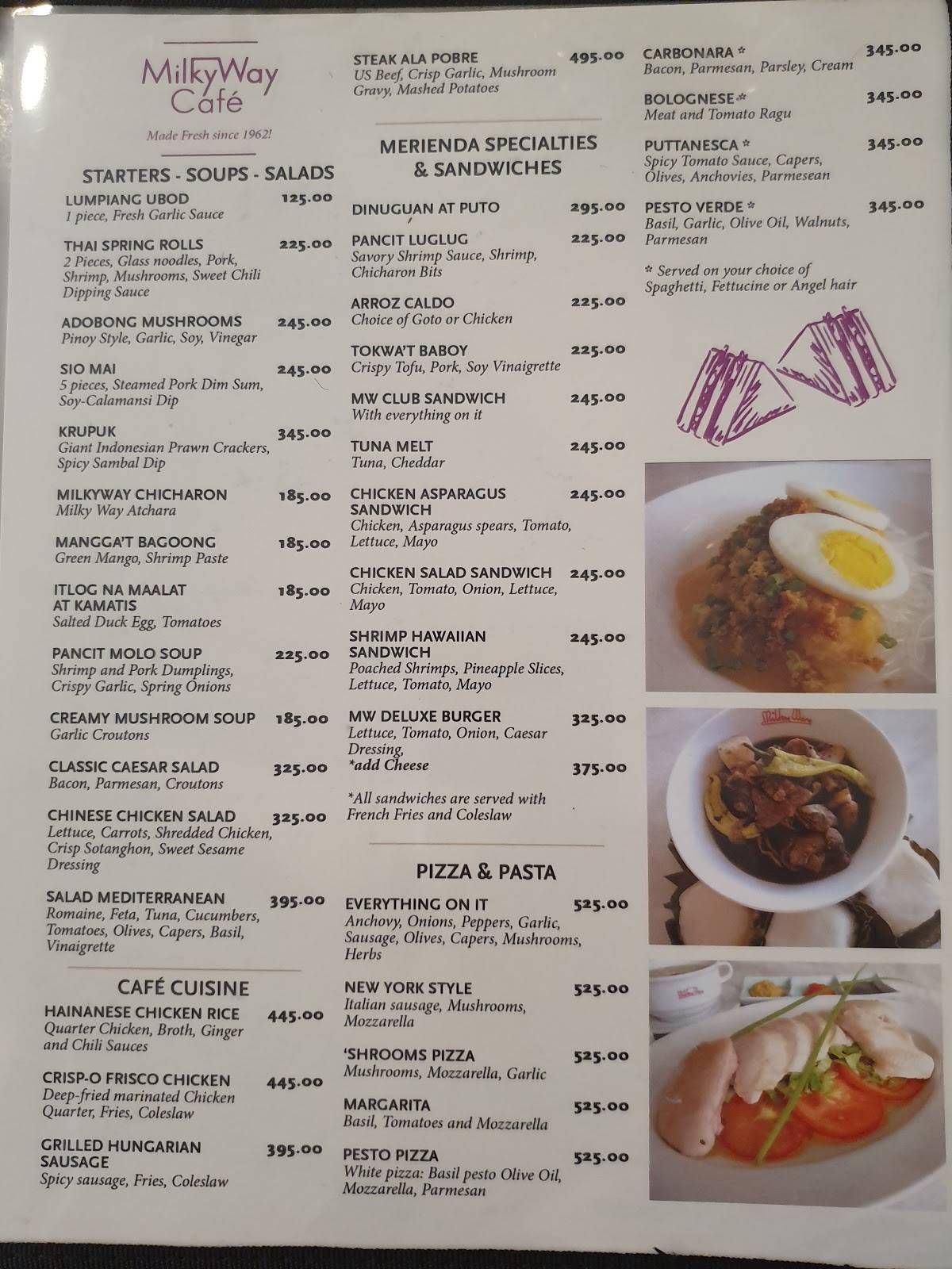 Menu at Milky Way Cafe, Makati, Milkyway