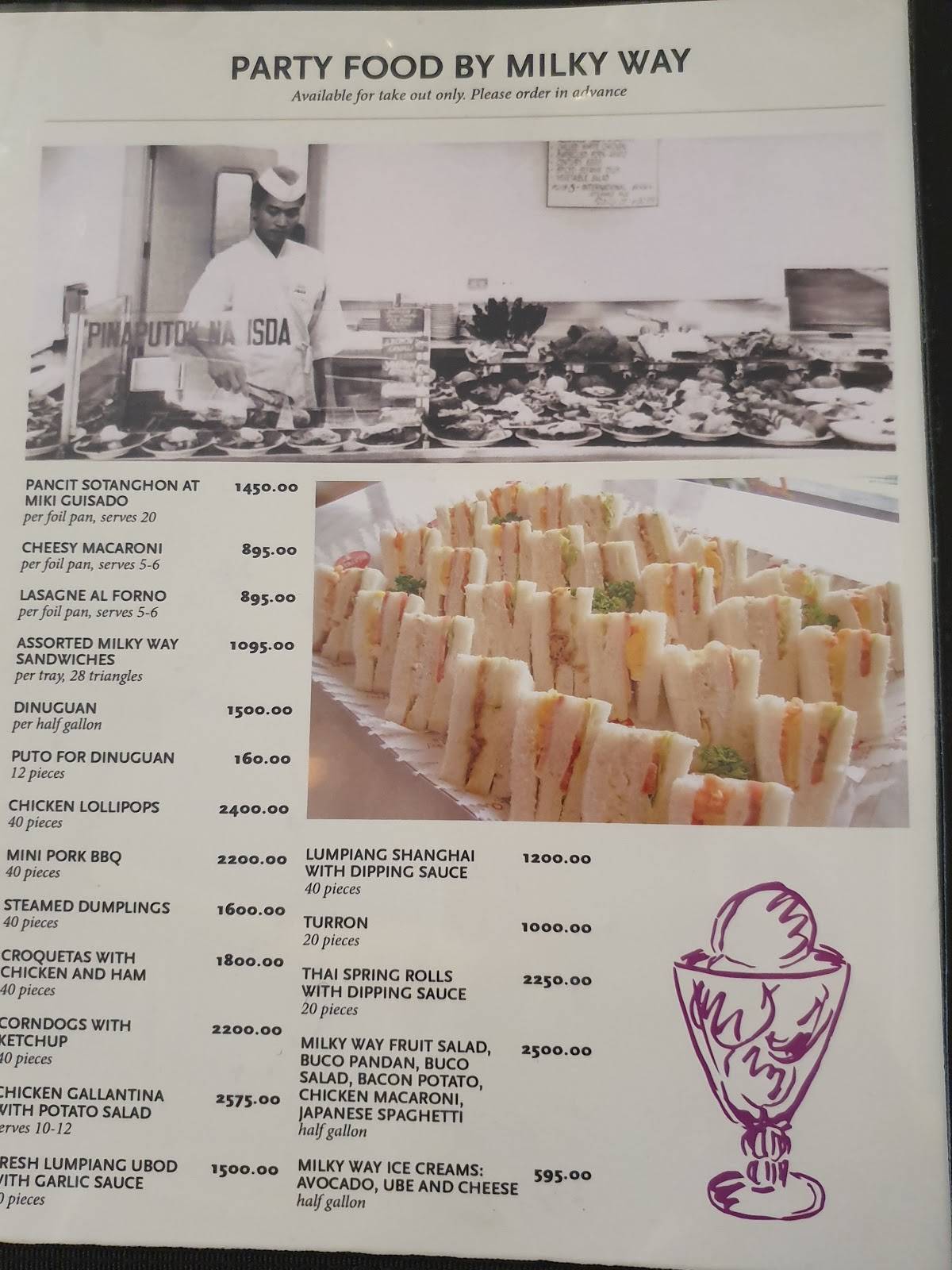 Menu at Milky Way Cafe, Makati, Milkyway