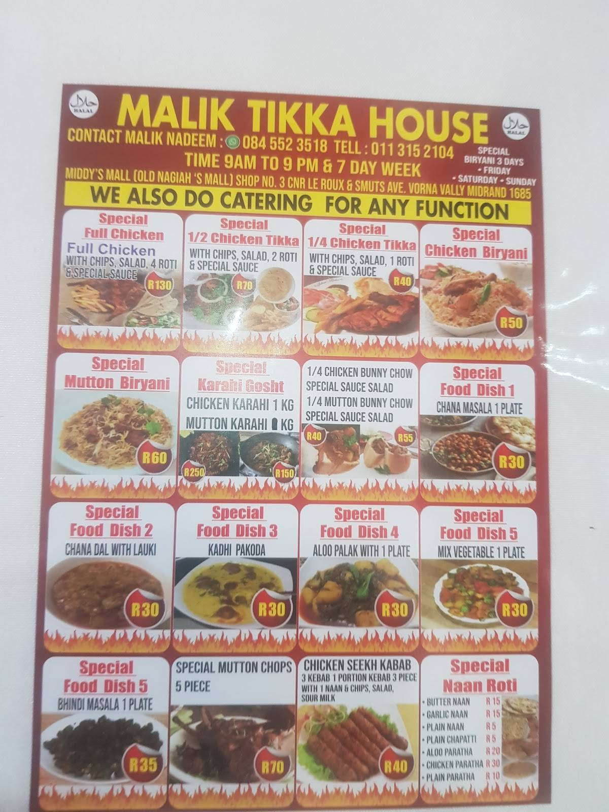 Menu at Malik Tikka House Midrand restaurant, Midrand