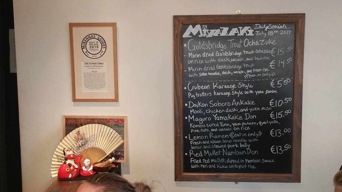 Menu at Miyazaki Japanese Take Away restaurant, Cork