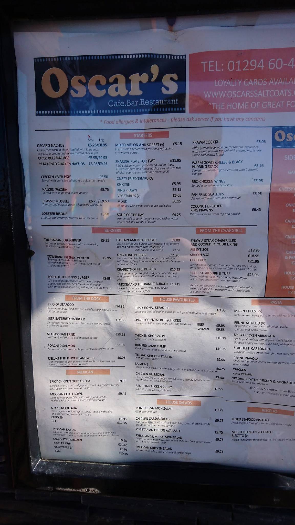 Menu at Oscar's Cafe Bar Restaurant, Saltcoats