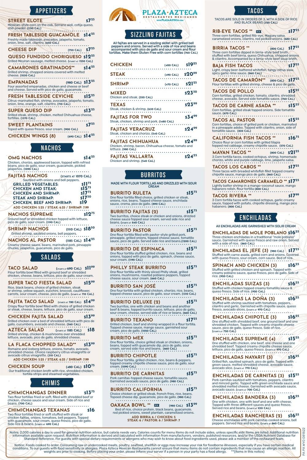 Menu at Plaza Azteca Mexican Restaurant · Myerstown, Myerstown