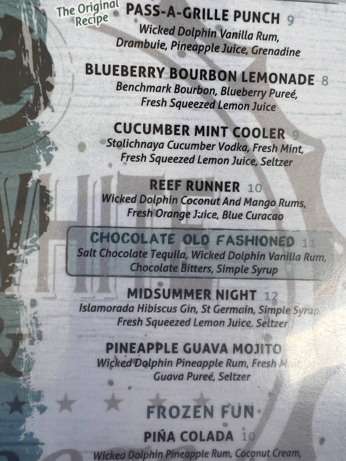 Menu at Red, White and Booze pub & bar, Saint Pete Beach