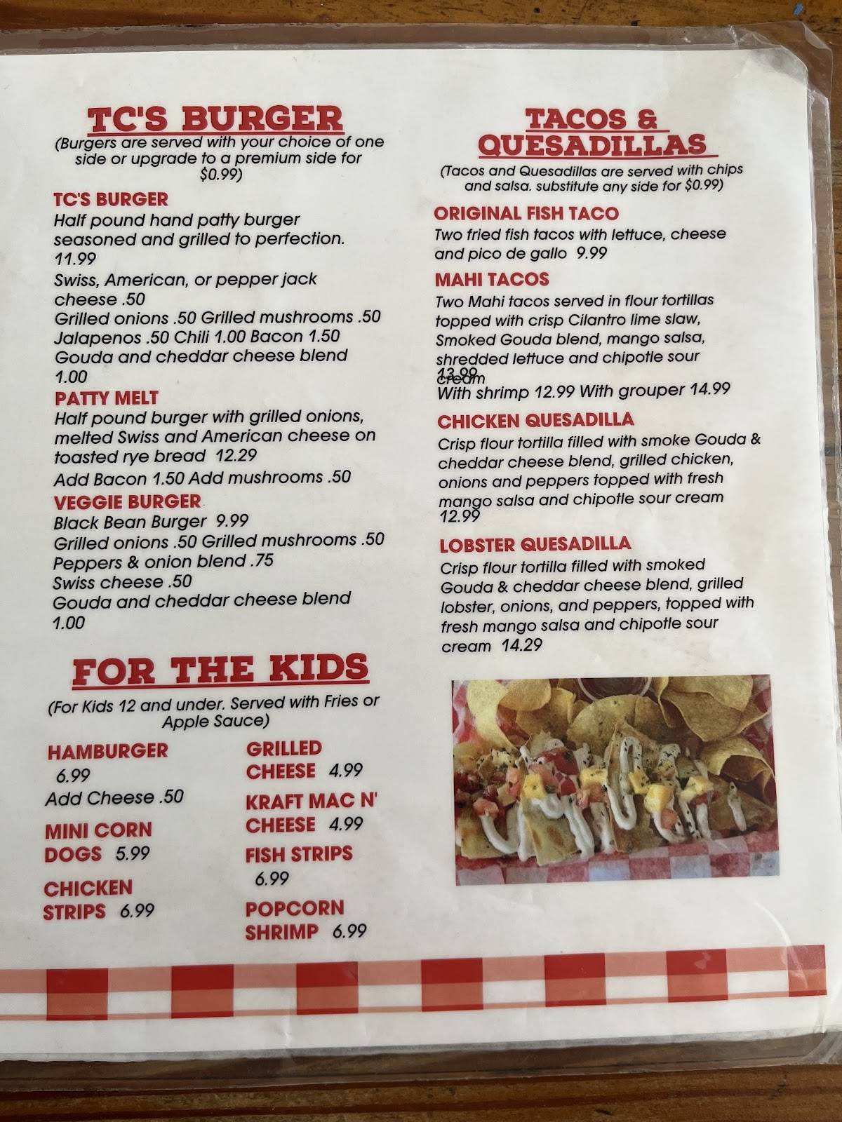 Menu at TC's Front Porch pub & bar, Navarre