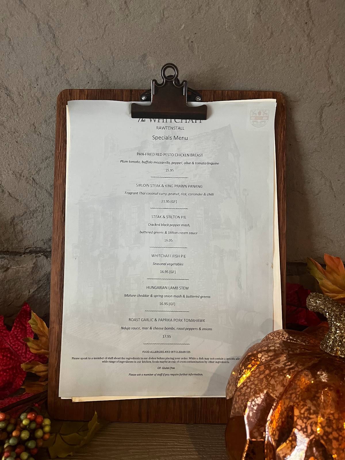 Menu at The Whitchaff Inn pub & bar, Rawtenstall