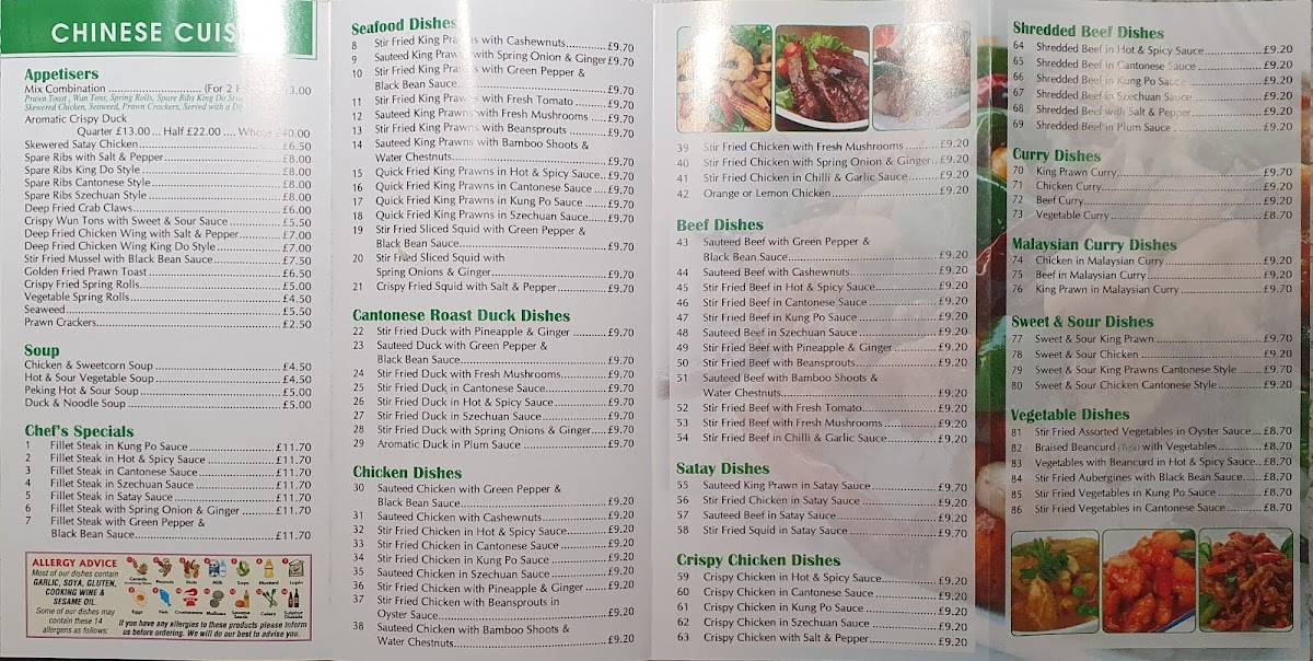 Menu at Bamboo Chinese & Thai Restaurant, Cockermouth