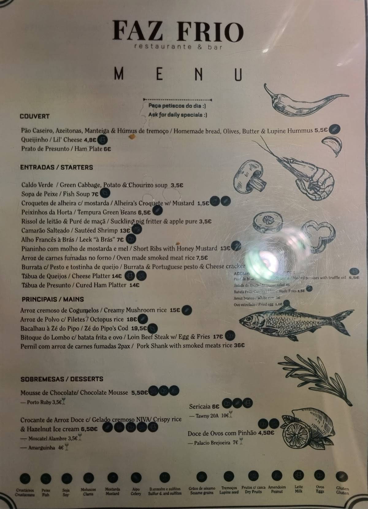 Menu em Faz Frio restaurante, Lisboa