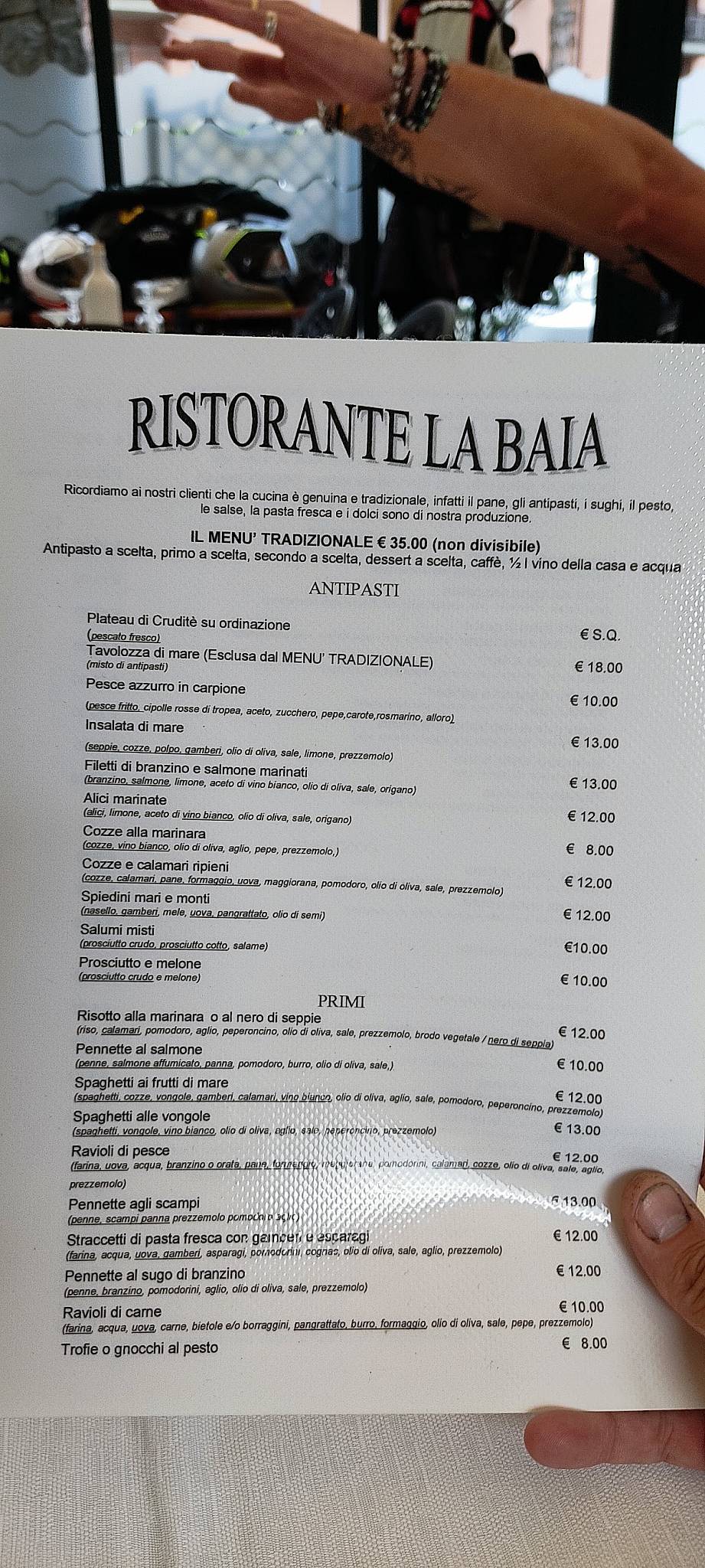 Menu da Ristorante La Baia Sestri Levante, Sestri Levante