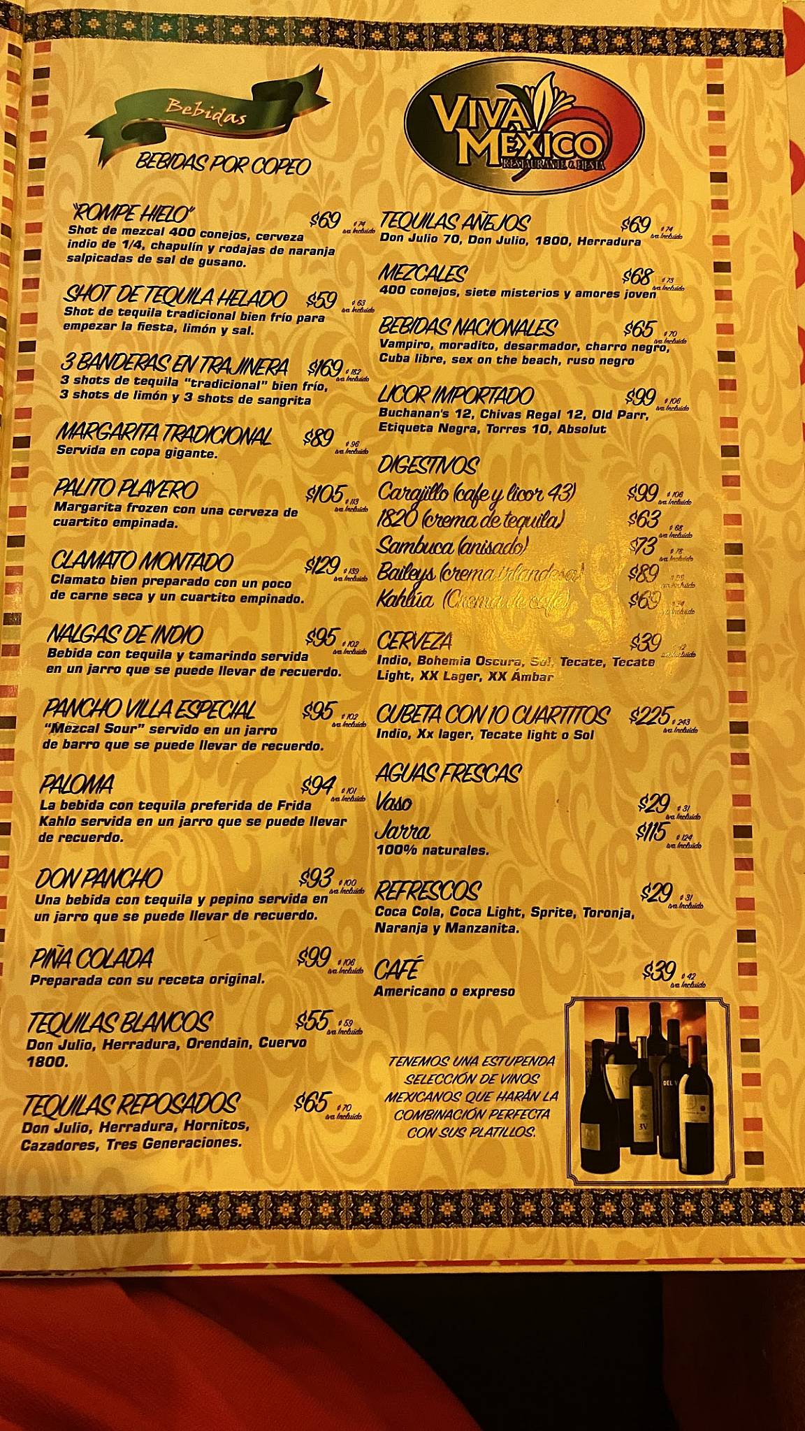 Carta de Restaurante Viva México, Ciudad Juarez, Av. Abraham Lincoln 900-1