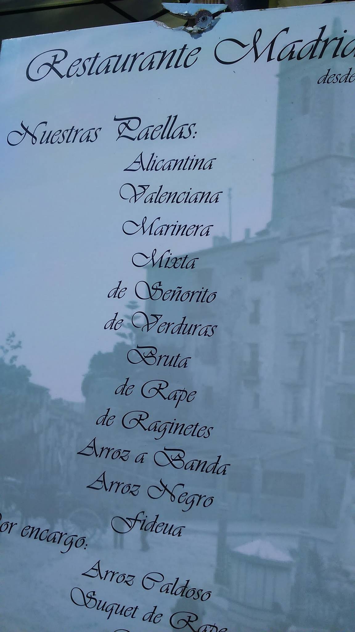 Carta de Restaurante Madrid, Villajoyosa