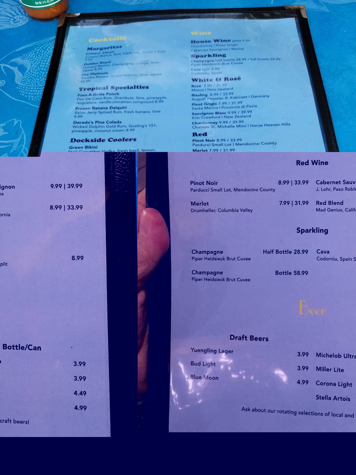 Menu at Red, White and Booze pub & bar, Saint Pete Beach